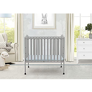 Delta Children Folding Portable Mini Baby Crib with 1.5-inch Mattress - Greenguard Gold Certified, Grey