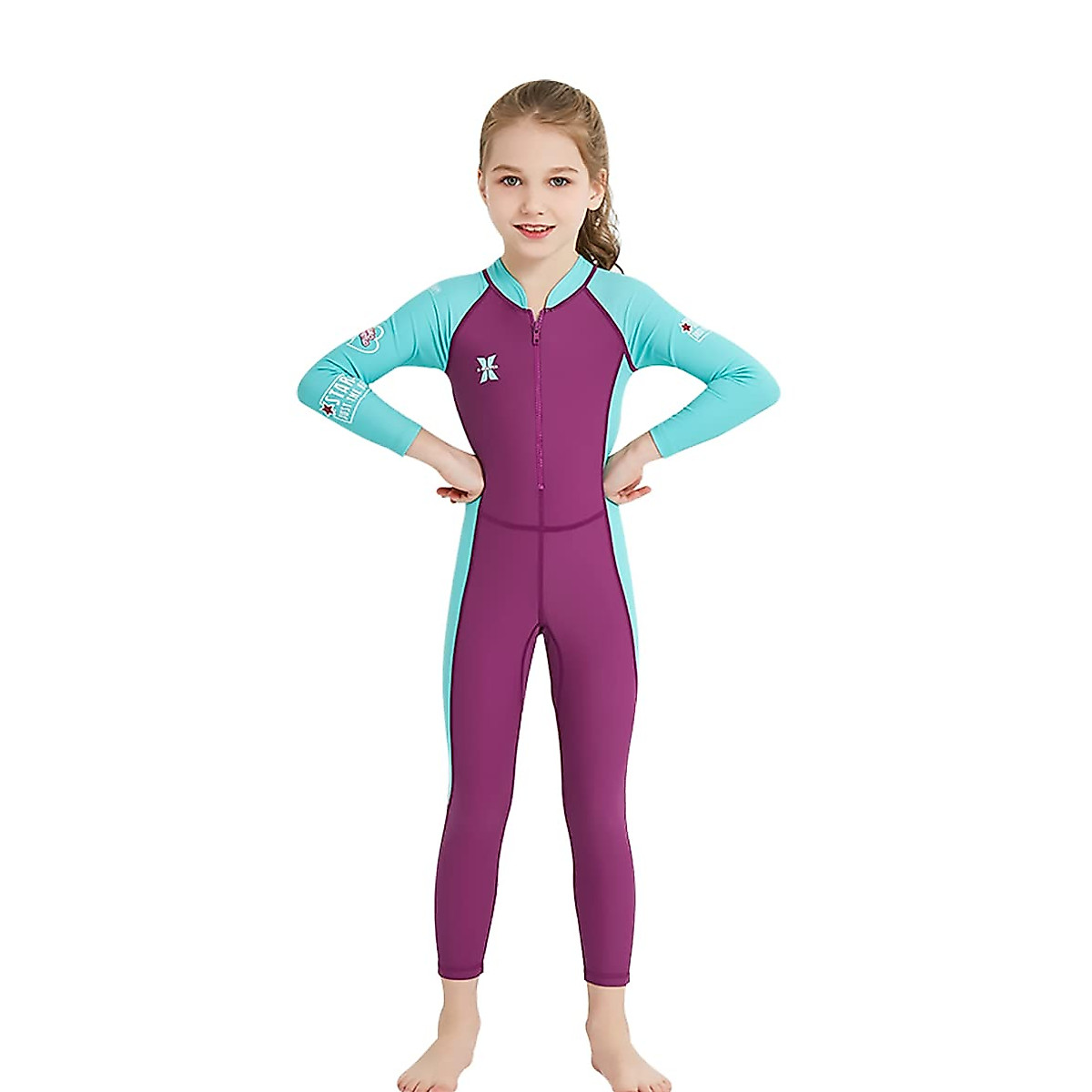AIWUHE Kid's Full Body Swimwear Boys&Girls One Piece Swimsuit Long-Sleeve Water Sports Rash Guard UPF 50+ Sunsuit Sets 2-8Y Rose