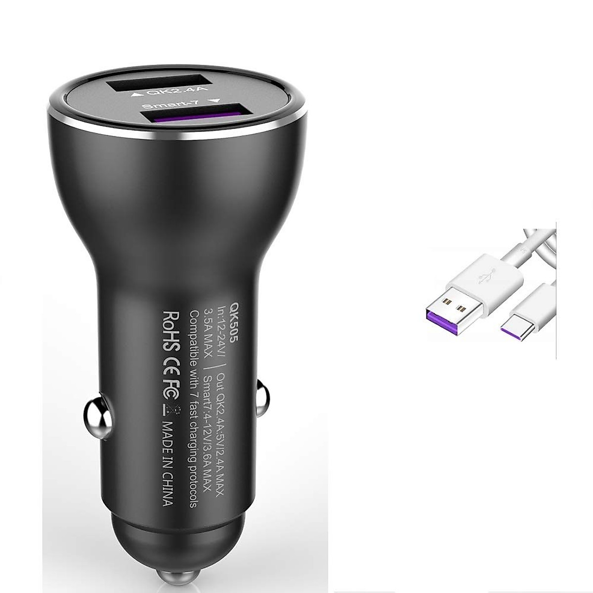 for Huawei Supercharge Car Charger, 9V/2A Car Charger Adapter Quick Fast Charger with USB Type C Super Charging Cable Car Charger for Huawei P40 P30 P20 Pro,Mate 30 20 10 9 (Black)