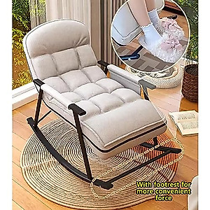 Adult Rocking Chair Adjustable Back Recliner Chair for Living Room Patio Balcony,Glider Rocker Upholstered Armchair, Sturdy Metal Frame,Modern Leisure Chair (Color : Dark Grey)