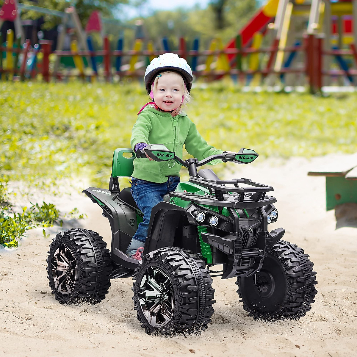 Aosom 12V Kids 4 Wheeler, Ride on ATV for Kids with Music, Realistic Headlights & Wide Wheels, Toddler Quad for Boys and Girls, Green