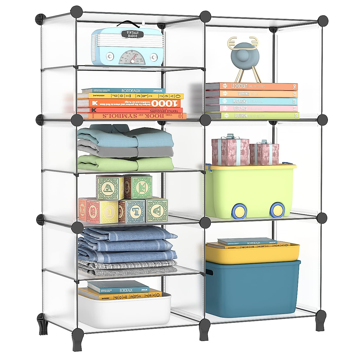 FUNLAX Cube Storage Organizer, Plastic Storage Cube with Divider Design, Interlocking Closet Organizer and Storage Shelves, DIY Square Closet Cabinet Shelves Bookshelf for Bedroom Home Office White