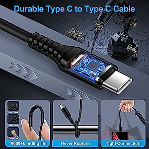 Samsung Fast Charging Cord Type C to Type C Android Phone Charger Retractable Car Coiled Auto Cable USB C for Samsung Galaxy A14 5G A54 S23 Ultra S22 S21 S20 Note 20 A53 A23 A13 Z Flip 4 3 Z Fold 4 3