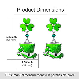 St. Patrick's Day Earrings, St Patricks Day Accessories, Shamrock Earrings, Stud Earrings for Women, 3-leaf Clover with Green Top Hat Drop Dangle Earrings for Women, E04A