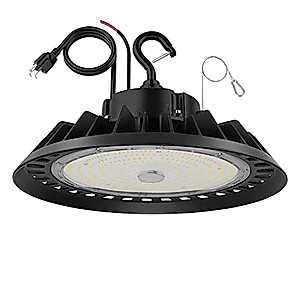 BFT UFO LED High Bay Light 150W 22500LM 0-10V Dimmable 5000K,600W HID/HPS Replacement,5' Cable with Plug,UL Certified Driver IP65 Hanging Hook,Shop Lights for Warehouse Garage Gym,Workshop
