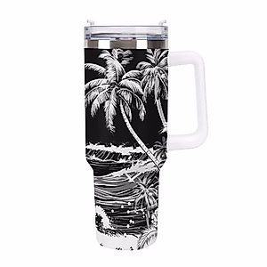 Palm Tree Black 40OZ Tumbler Stainless Steel Travel Mug Water Bottle Car Cup Tea Cups with Lid White-style