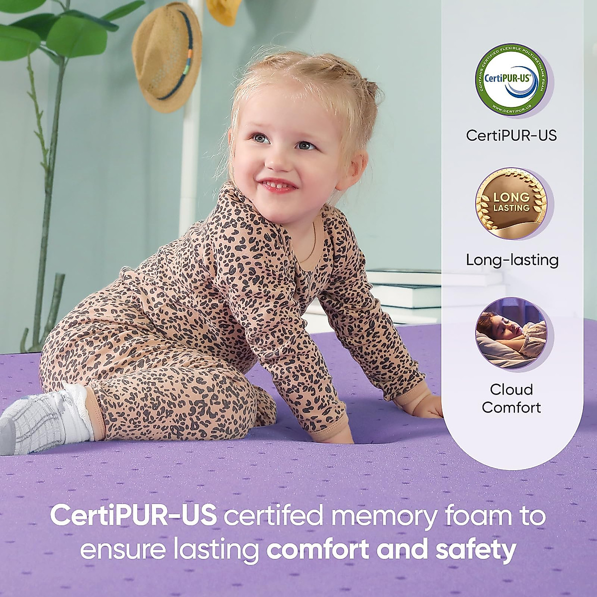 1.9 inch Twin (39"x75") Gel Memory Foam Mattress Topper Ventilated Soft Mattress Pad, Bed Topper, CertiPUR-US Certified, Twin Size