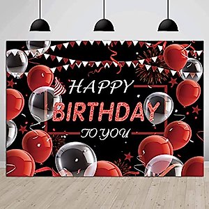 CGXINS Red and Black Happy Birthday Photography Backdrop Balloon Confetti Happy Birthday Banner for Men Woman Birthday Party Decorations 5x3ft Anniversary Party Photo Background
