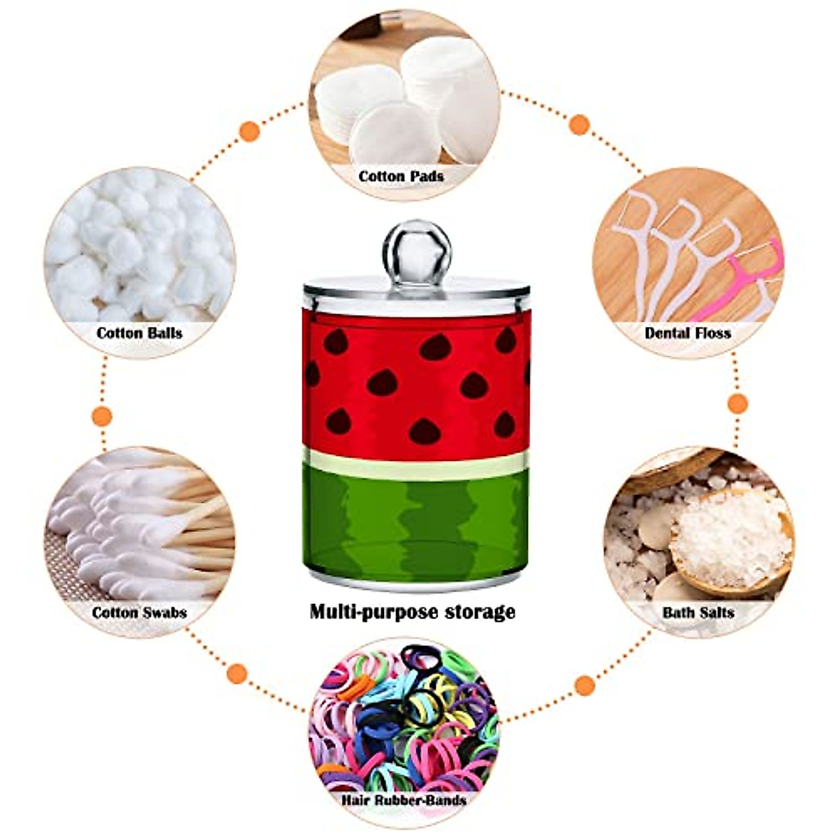 Red Watermelon Green Qtip Dispenser Apothecary Jars Bathroom Qtip Holder Storage Canister Plastic Jar 10 Oz for Cotton Ball Swab Round Pads Floss 4pcs