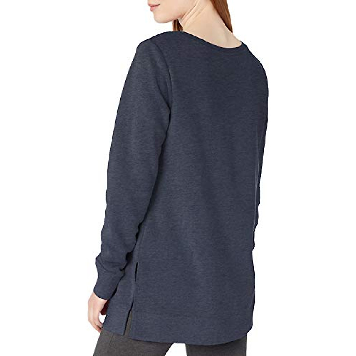 Amazon Essentials Women's Open-Neck Fleece Tunic Sweatshirt, Navy Heather, Large