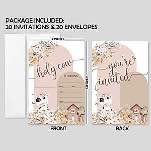 AEHIE Holy Cow Birthday Party Invitations, Multicolor, 20 Cards with Envelopes