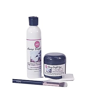Always Bright Eyes - Tear Stain Remover for Dogs - Complete Set. All Natural, Safe & Effective for All Light Coated Breeds, Set Includes 4 Oz./118ml. Liquid, 2 Oz./56.7g Powder