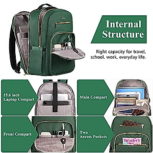 YAMTION 17.3 Inch Backpack Women,Laptop Backpack for Women USB Bookbag for Business Work Office College,Dark Green