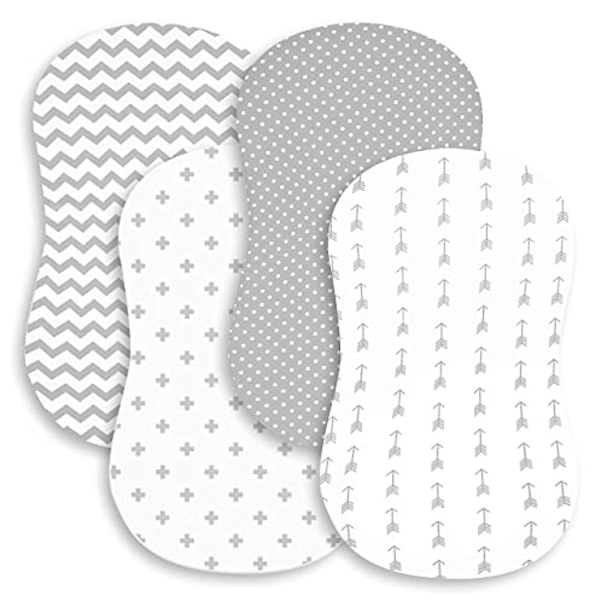 Bassinet Bed Sheets – Bassinet Fitted Sheets 4 Pack – 100% Jersey Knit Cotton Cradle Sheets – Bassinet Bedding for Standard Size Oval or Rectangular Bassinet Pads – Bassinet Sheet for Boy & Girl