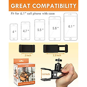 LMS Guitar Head Phone Holder Cell Phone Stand Clamp Phone Mount with 1/4 Ball Head Adapter Universal Guitar Head Clip for Bass Ukulele Multifunctional clip phone holder