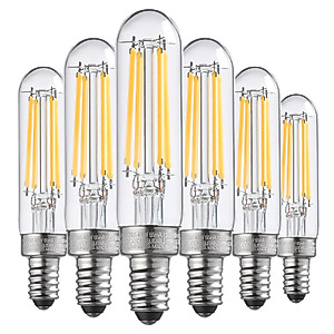 TORCHSTAR T6 LED Bulb, Dimmable Tubular Light Bulb 40 Watt, E12 Candelabra Bulb, 450lm, UL Listed, Edison Filament Light Bulbs for Chandelier, Ceiling Fan, Clear Glass, 2700K Soft White, Pack of 6