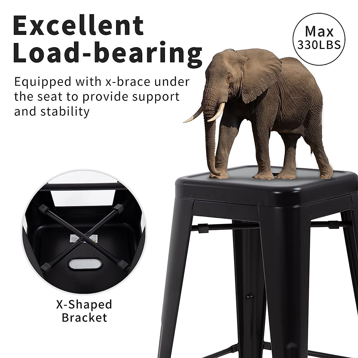 HCY 24 Inches Metal Bar Stools Set of 4 High Backless IndoorOutdoor Counter Height Barstools Stackable Metal Chairs Home Kitchen Dining Stool Backless Patio Bar Chair（Black） 16 16 24