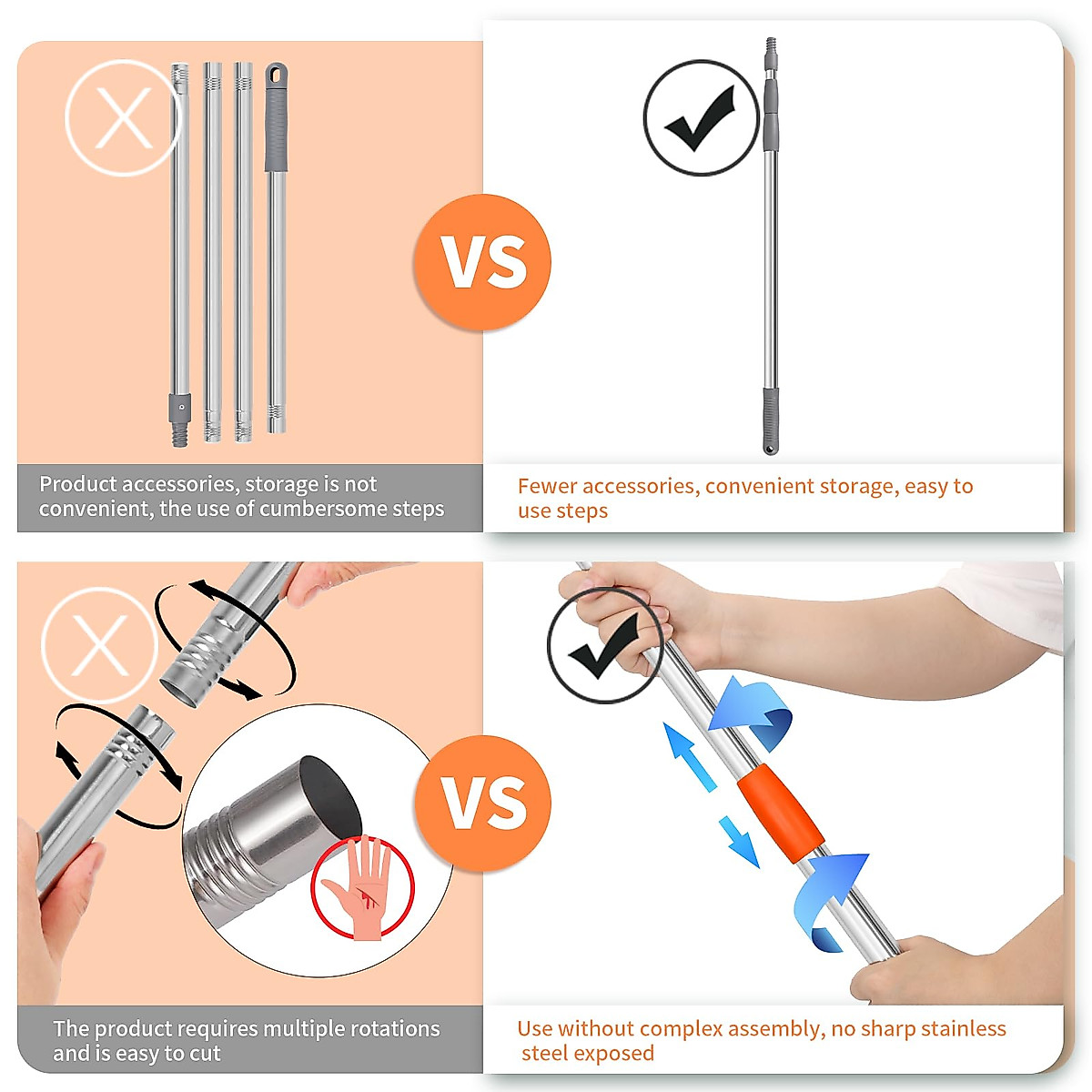 Dust Mop, Wall Cleaner Mop, with Hight Adjustable Handle and 1 Washable Mops Pad, Wet & Dry Floor Cleaning Mop for Hardwood, Tiles, Laminate, Vinyl - Dust Broom (Grey)