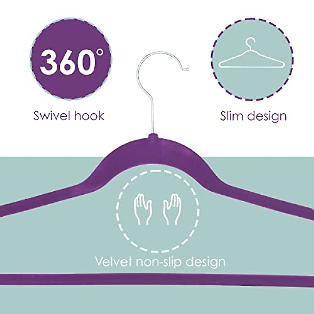 Sunbeam Slip-Proof Snag-Free Ultra Slim Velvet Hanger with Rotating Steel Hook (Pack of 10) (PURPLE)