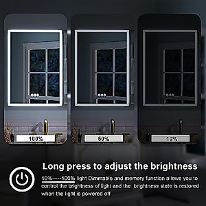 WELLFOR 30 X 28 Inch LED Lighted Bathroom Medicine Cabinet with Mirror, Bathroom Vanity Mirror Cabinet with Dimmable Lights and Defogger, 3 Solid Wood Shelves, Ample Storage Space, Quiet Closing Door