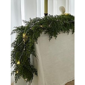 6FT PARTY JOY Seasonal Artificial Christmas Garland with Lights Pine Needle Cypress Garland for Holiday Winter Indoor Outdoor Decor