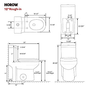 HOROW HT100S Small Toilet 25" L x 13.4" W x 28.4" H One Piece Short Toilet for Compact Bathroom, Tiny Mini Space Saving Toilet with Soft Closing Seat, White Toilet Bowl
