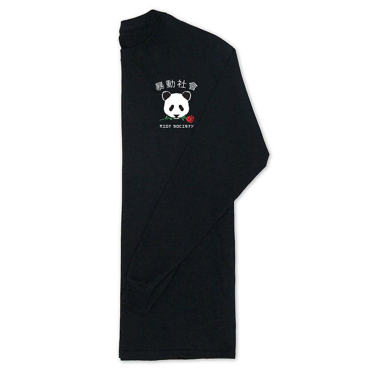 Riot Society Mens Panda Rose Long Sleeve T-Shirt - Black, Large