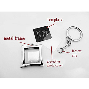 Square Photo Frame Keychain Set - 10 PCS Mini Stainless Steel Picture Frame Keychains, DIY Personalized Sterling Photo Holder, Souvenir for Friends Lovers and Family