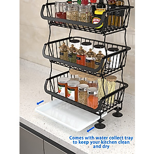 ALPHYSE Fruit Basket for Kitchen, Wire Baskets for Fruit and Vegetable Storage, 6 Tier Stackable Baskets with Wheels and Anti-Skid Feet for Kitchen, Pantry, Bathroom