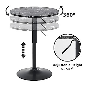 Rongbuk Round Bar Table, Adjustable Table,MDF Top with Black Metal Pole Support and Base, Bistro Pub Table,Suitable for Home, Kitchen Island, Bar Counter, Black