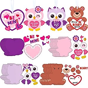 Valentine's Day Crafts Kits DIY Valentine Decorations Hanging Ornaments, Lanyards for Kids Family Entertainment Activities, 4 Styles (24 Sets)