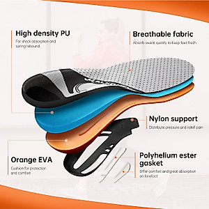Walkomfy Plantar Fasciitis Insoles High Arch Support Shoe Inserts, Pain Relief Orthotics for Foot Pain,Flat Feet,Metatarsalgia, Work Boot Insoles for Men Women, All Day Support and Comfort