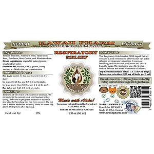 HawaiiPharm Respiratory Relief, Veterinary Natural Alcohol-Free Liquid Extract, Pet Herbal Supplement 2 oz