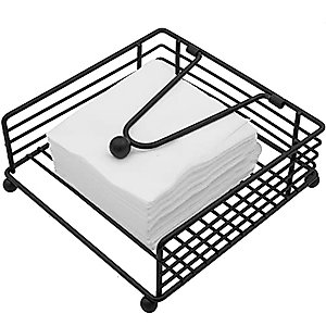 Napkin Holder for Table, Flat Napkin Holder with Weighted Arm, Square Paper Napkin Holders, Elegant Rustic Iron Metal, Modern Napkin Holder for Kitchen, Restaurant, Farmhouse, Dinner, Outdoor, Black