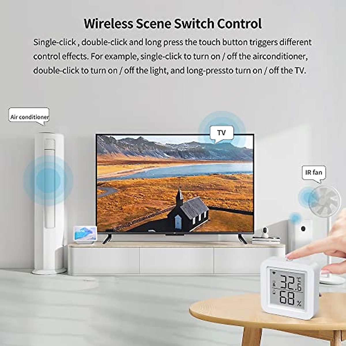 eMylo 3 in 1 Smart Hub WiFi IR Remote Control with Digital Hygrometer Indoor Thermometer Humidity Meter, Wireless Scene Touch Switch, Compatible with Alexa and Google Home, for TV Air Conditioner
