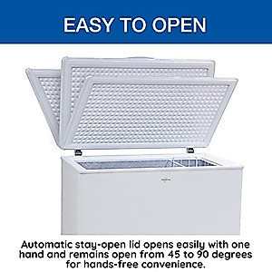 Koolatron Large Chest Freezer, 7.0 cu ft (195L), White, Manual Defrost Deep Freeze, Storage Basket, Space-Saving Flat Back, Stay-Open Lid, Front-Access Drain, for Basement, Laundry Room, Cottage