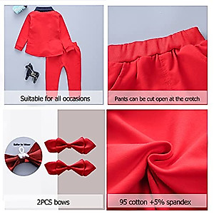 HZXVic Toddler Boy Gentleman Outfits Suit,Baby Tuxedo Dress Shirt with Bowtie + Pants Clothes Sets (Red, 18M)