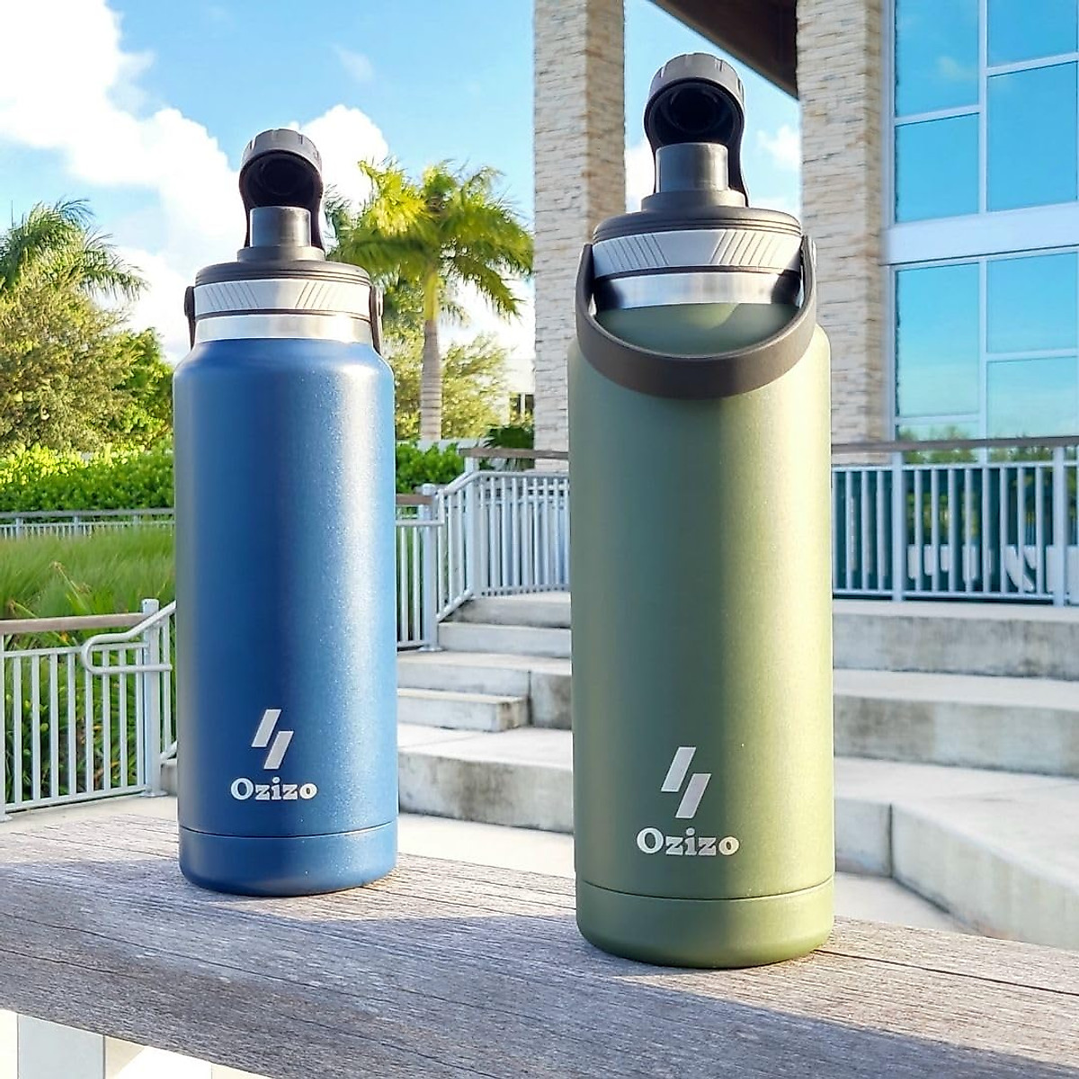 Water Bottle Thermos, 34 oz Flip Top Leakproof Lid, Ozizo Insulated Stainless Steel Water Bottle