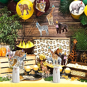 Safari Animals Party Decorations Jungle Animal Centerpiece Sticks Cutouts Table Toppers for Birthday Baby Shower Party Supplies Set of 24