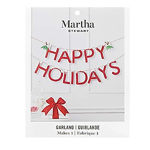 Martha Stewart Chipboard Happy Holidays Bunting Garland, Red, Green
