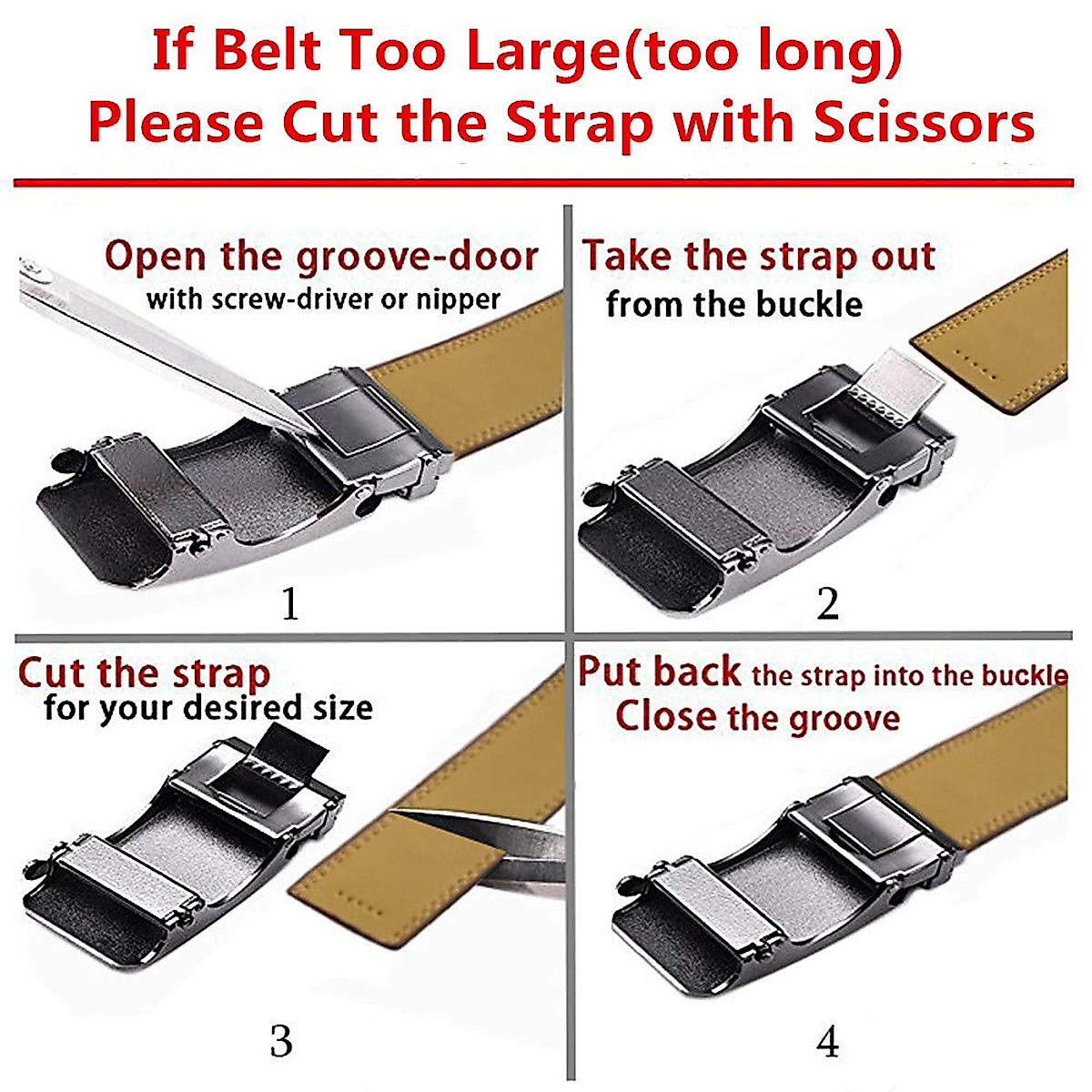 Lingli Men's Belt Ratchet Dress Belt with Automatic Buckle Brown/Black-Trim to Fit-35mm wide-200-110-TAN