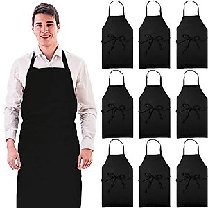 White Classic Wealuxe Black Apron without Pockets 12 Pack, Professional Bib Apron Bulk, Cooking Aprons for Women and Men, Adult Chef Apron for Kitchen and Restaurant