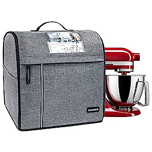 Stand Mixer Cover for Kitchenaid, Kitchen Aid Mixer Covers for 4.5, 5 Quart Tilt Head, Stylish Mixer Cover with Extra Pocket for Accessories, Grey