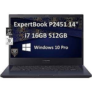 ASUS ExpertBook P2 P2451 14" Thin & Light FHD (Intel 4-Core i7-10510U, 16GB RAM, 512GB PCIe SSD) Military Grade Durable Business Laptop, Webcam, 3-Year Warranty, HDMI, Win 10 Pro/Win 11 Pro