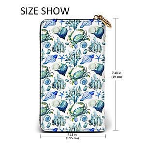 Women Zip Around Long Purse Crab Conch Fashion Credit Card Holder Purse