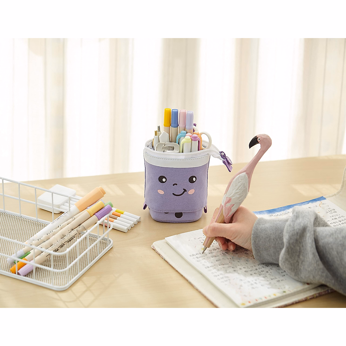 Friinder Telescopic Pencil Bag Pen Holder Pop Up Stationery Case, Stand-up Retractable Transformer Bag Standing Organizer, Great for Christmas Holiday New Year Office Bag