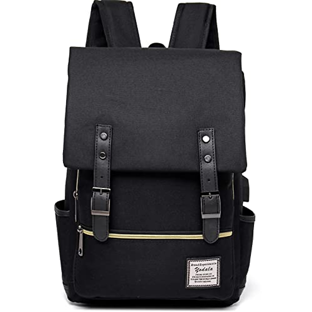 YODALA Vintage Laptop Backpack for women men, Elegant Water Resistant College Book Bag with USB Charging Port,Slim Travel Casual Daypack Fits up to 15.6Inch Laptop in ALL Black