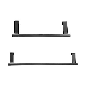 2PCS Over The Door Towel Rack, Black Hangable Towel Holders, 430 Stainless Steel Towel Rack, Punch Free Nail Free Cabinet Door Towel Rack, Kitchen Over Cabinet Towel Bar for Home Hotel(23cm)