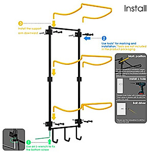 Suchek Yoga Mat Holder Wall Mount, Wall Rack Storage for Yoga Mat, Yoga Tiles, Foam Roller, with 3 Hooks for Hanging Yoga Strap, Resistance Bands, Home Gym Decor for Home Gym Organization (Black)