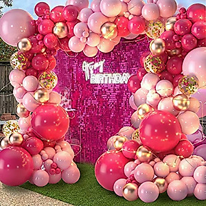 KARLURE Pink Balloon Arch Kit with Lights, Hot Pink Rose Gold Chrome Balloons Garland for Barbie Princess Theme Party Birthday Wedding Bridal Shower Valentine Day Mother's Day Decorations Background